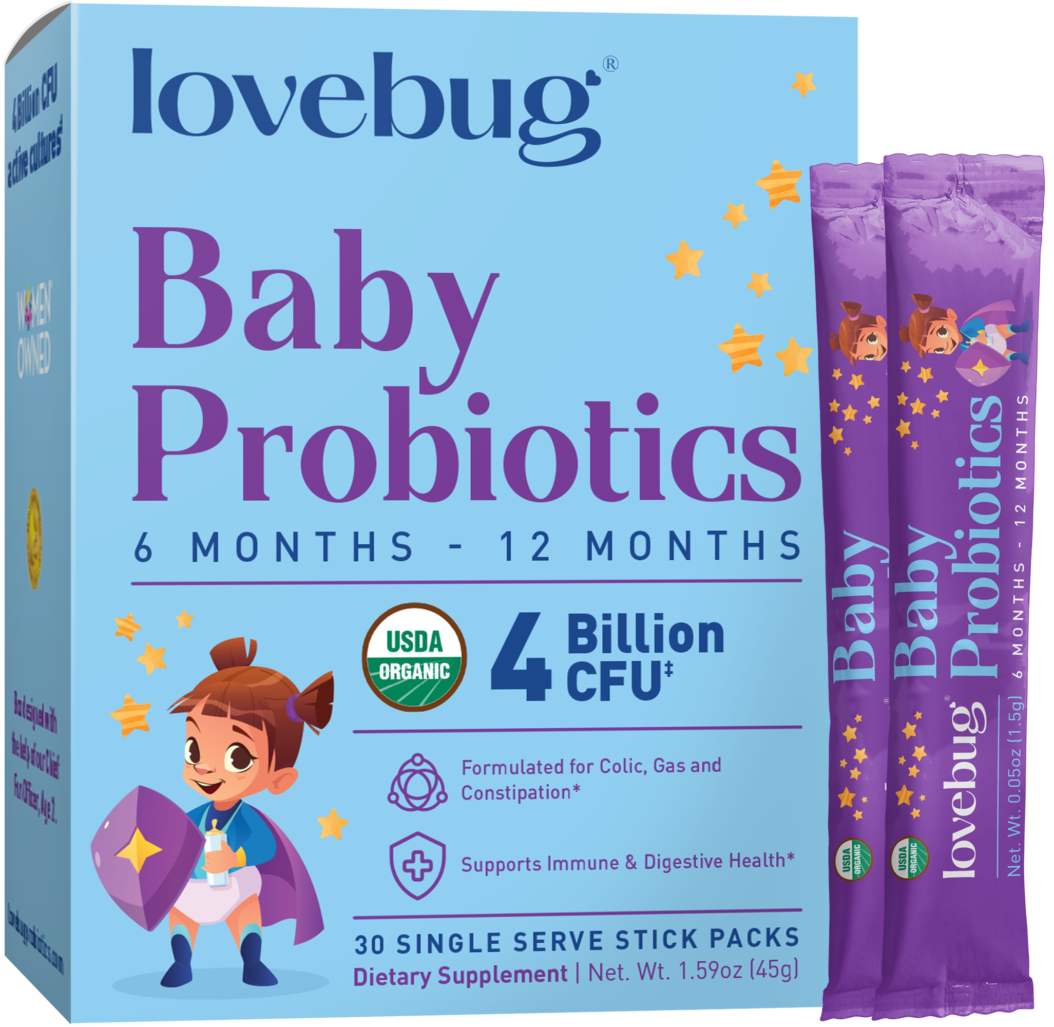 6-12 Months Baby Probiotic Powder with Prebiotic Fiber - Lovebug